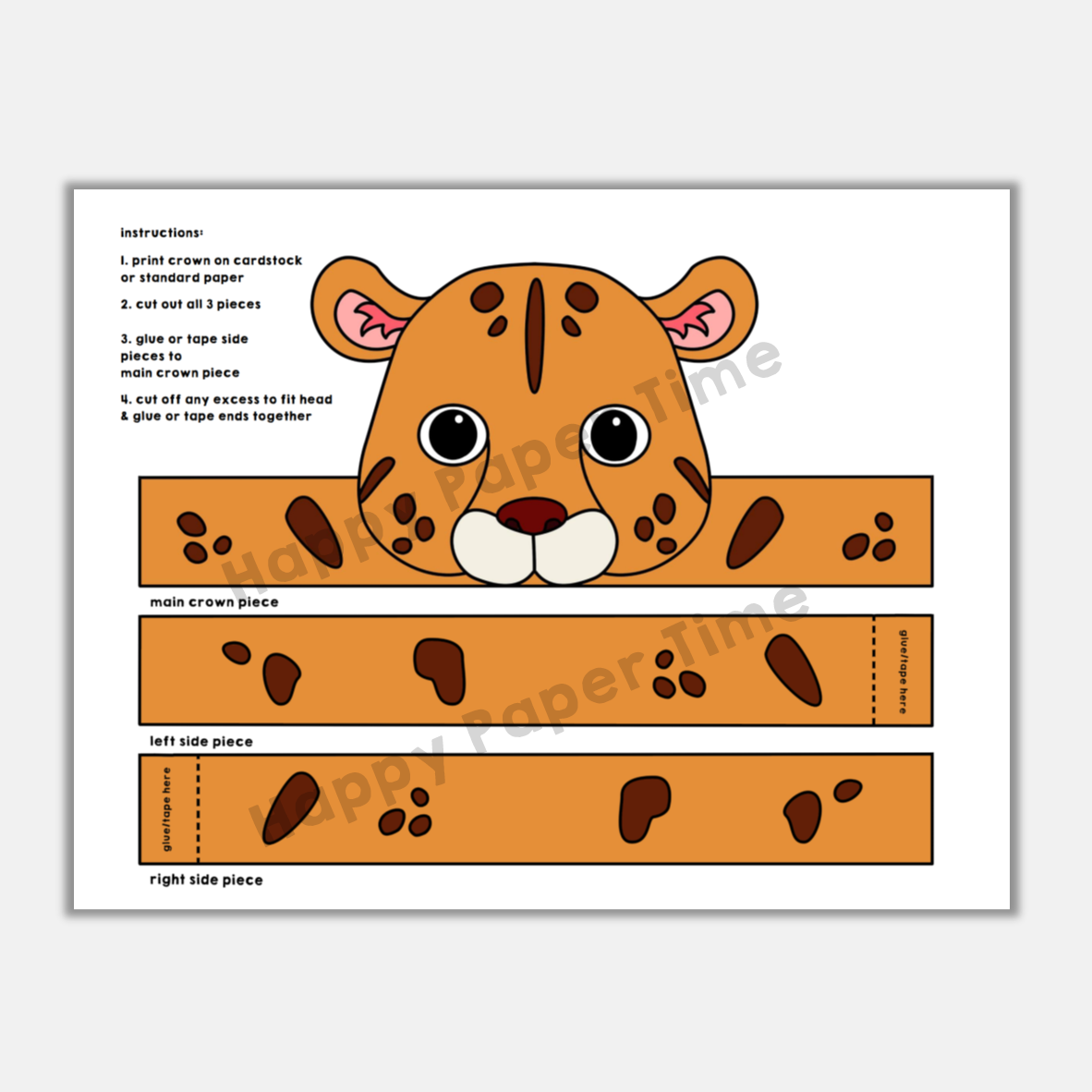 Leopard Paper Crown Jungle Animal Headband Printable Costume Craft ...