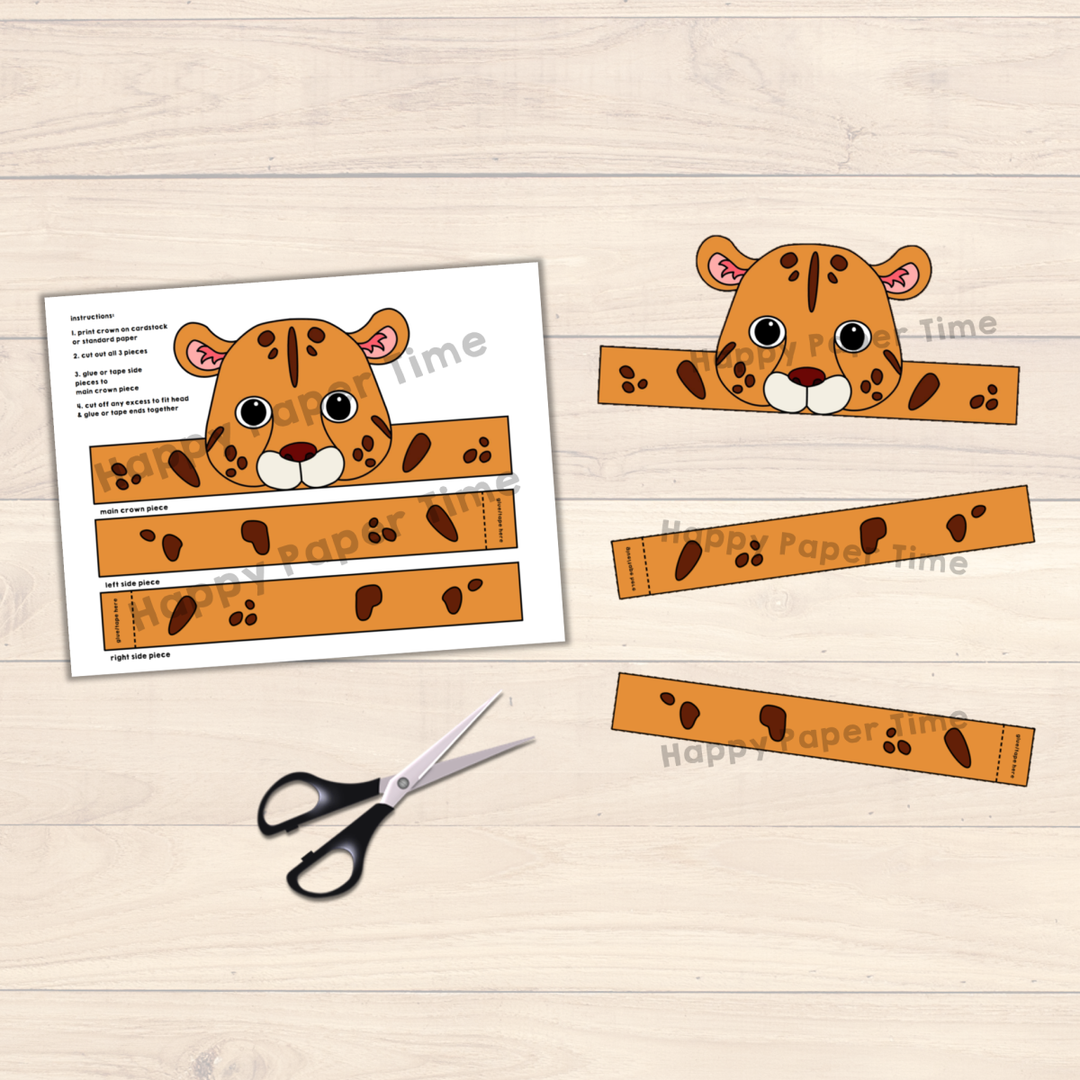 Leopard Paper Crown Jungle Animal Headband Printable Costume Craft ...