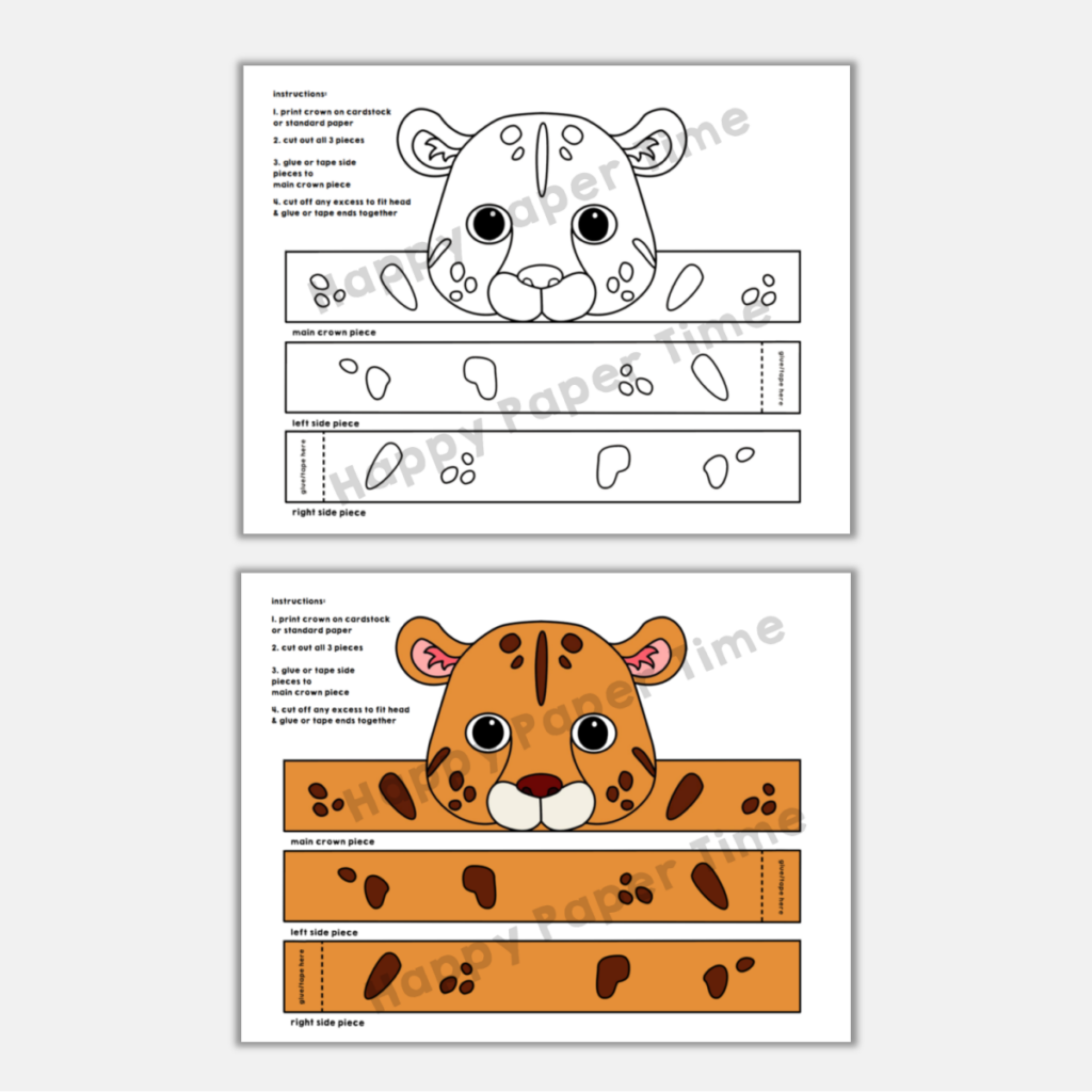 Leopard Paper Crowns Jungle Animal Headband Printable Coloring Craft ...