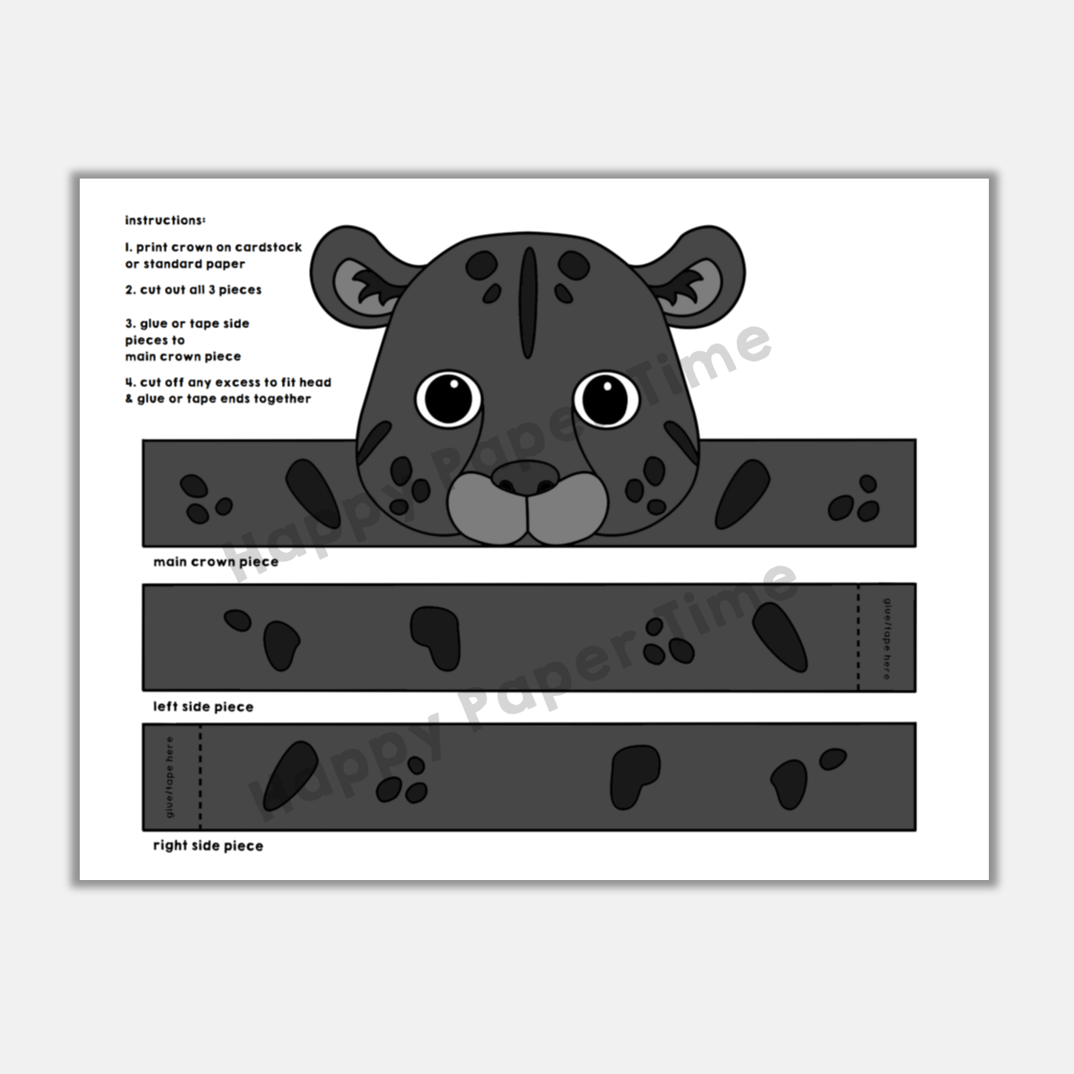 Black Panther Paper Crown Jungle Animal Headband Printable Costume ...