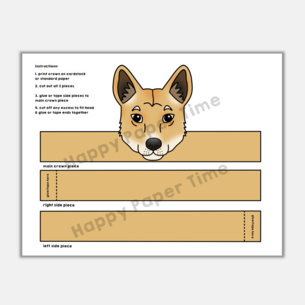 Dingo Paper Crown Australian Animal Headband Printable Costume Craft ...