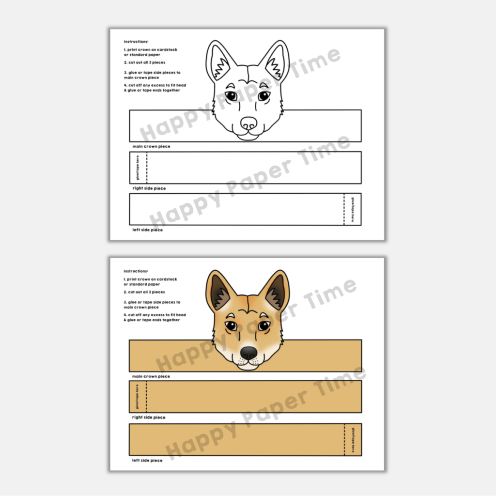 Dingo Paper Crowns Australian Animal Headband Printable Coloring Craft ...