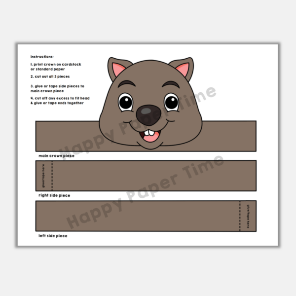 Wombat Paper Crown Australian Animal Headband Printable Costume Craft ...