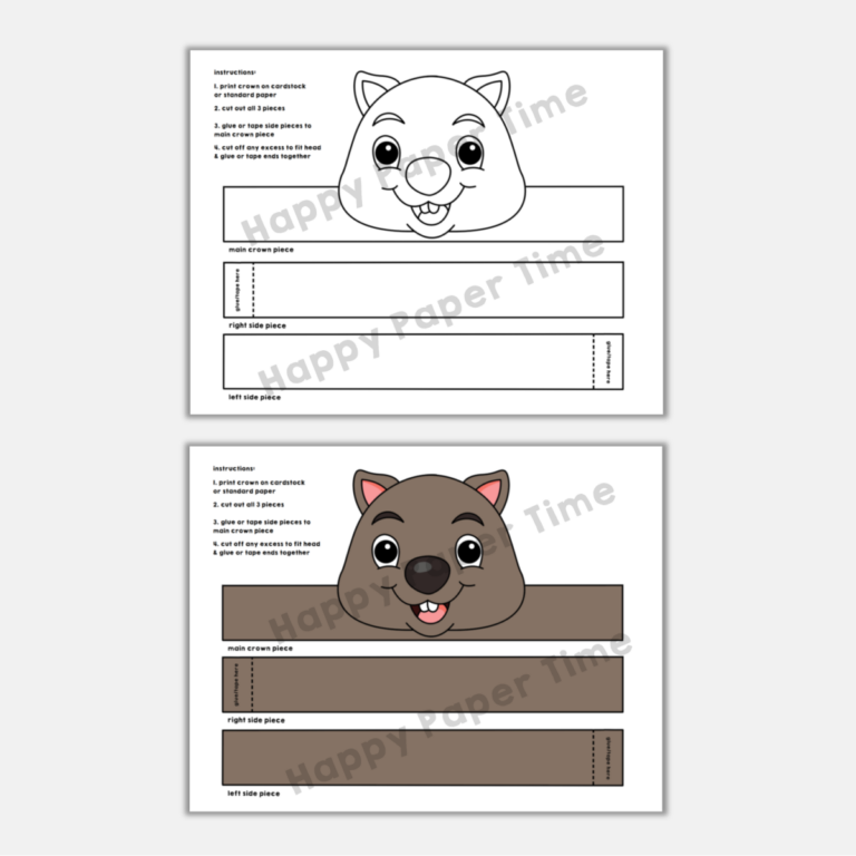 Wombat Paper Crowns Australian Animal Headband Printable Coloring Craft ...