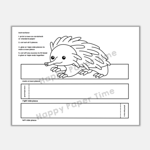 Echidna Paper Crown Australian Animal Headband Printable Coloring Craft ...