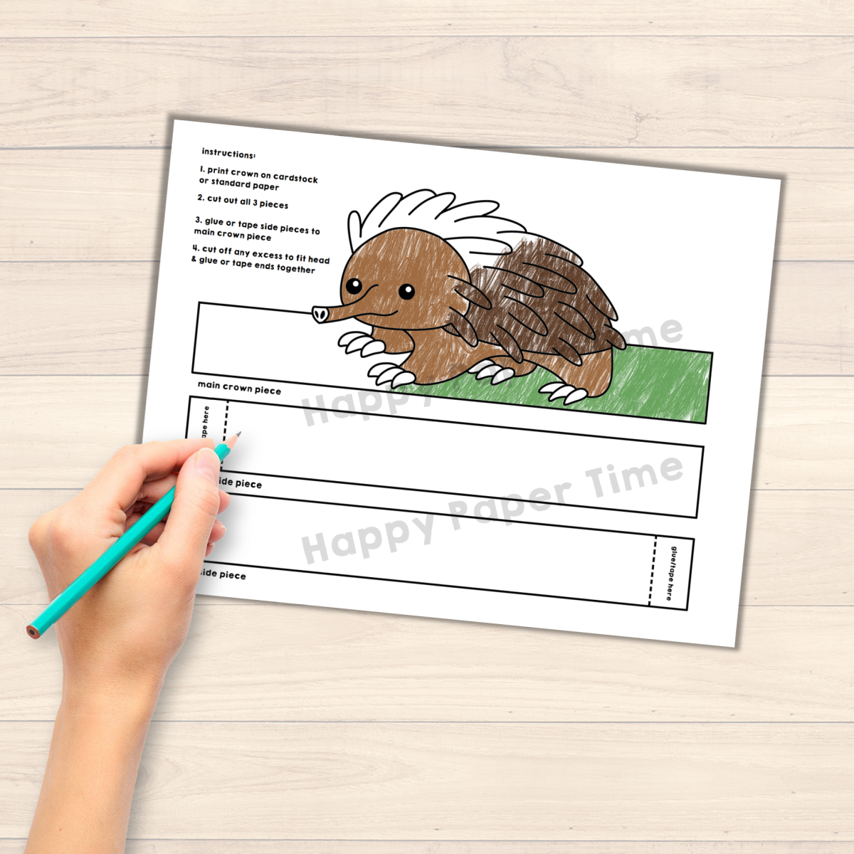 Echidna Paper Crown Australian Animal Headband Printable Coloring Craft ...