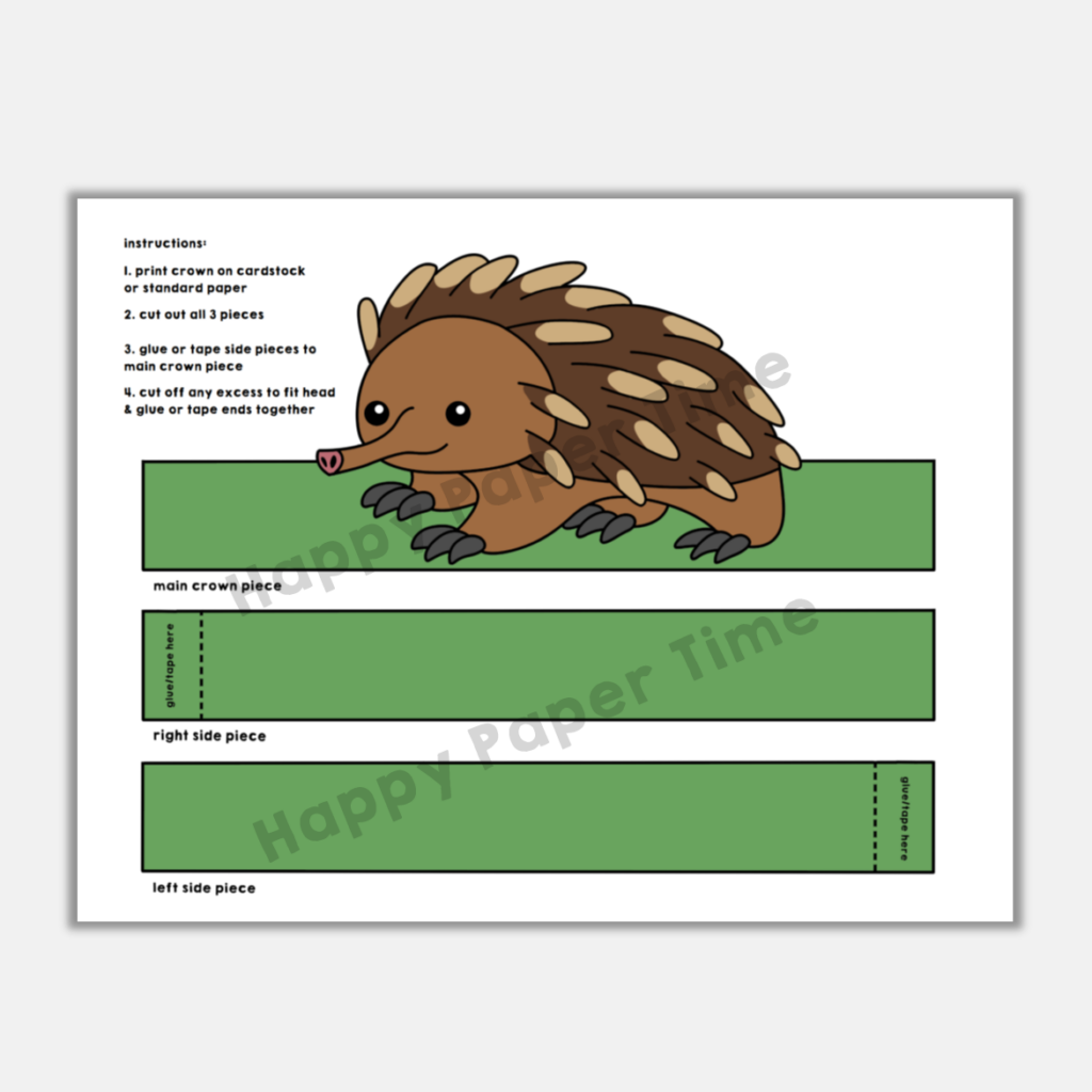 Echidna Paper Crown Australian Animal Headband Printable Costume Craft ...