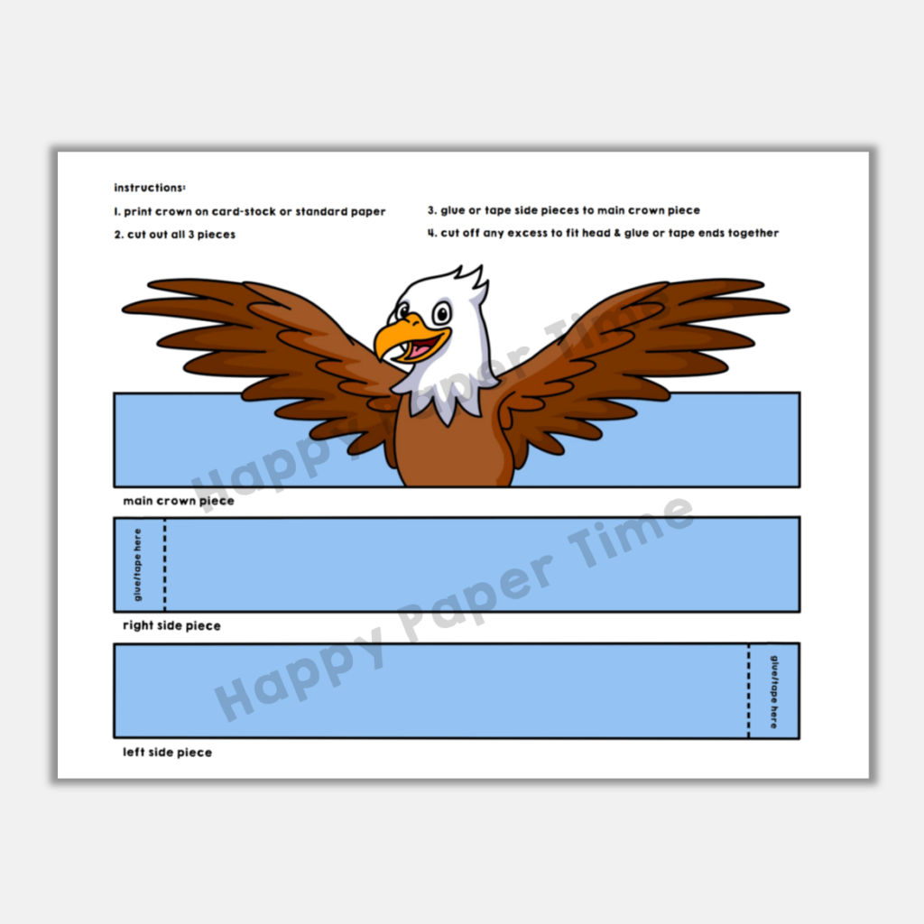 Eagle Paper Crown American Animal Headband Printable Costume Craft ...