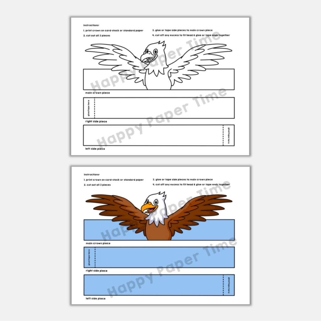 Eagle Paper Crowns American Animal Headband Printable Coloring Craft ...