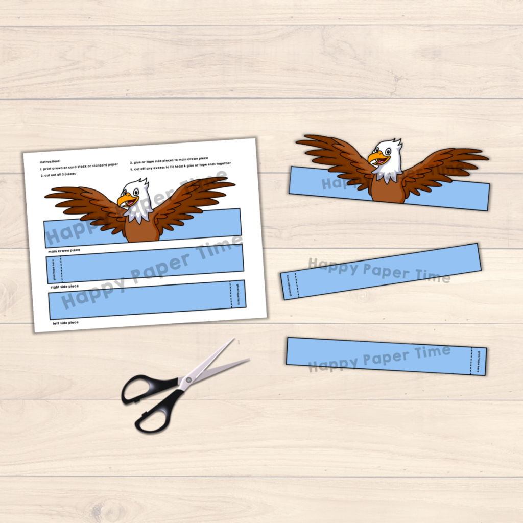 Eagle Paper Crowns American Animal Headband Printable Coloring Craft ...