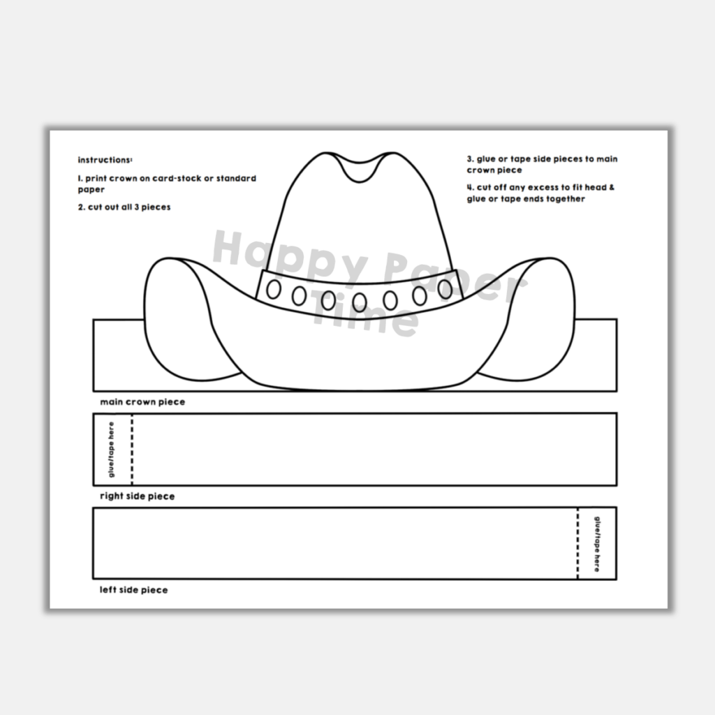 Cowboy Hat Paper Crown Printable Wild West Coloring Craft Activity for ...