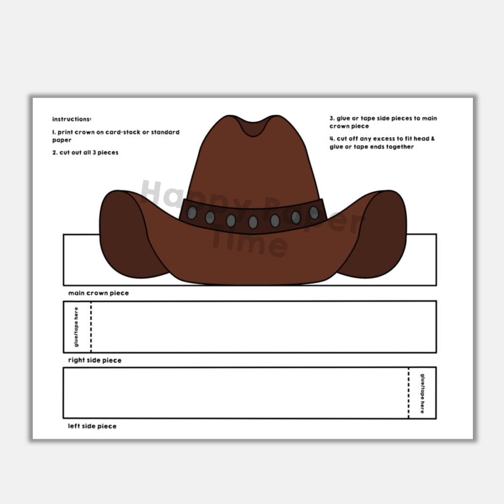 Cowboy Hat Paper Crown Printable Wild West Costume Craft Activity for ...