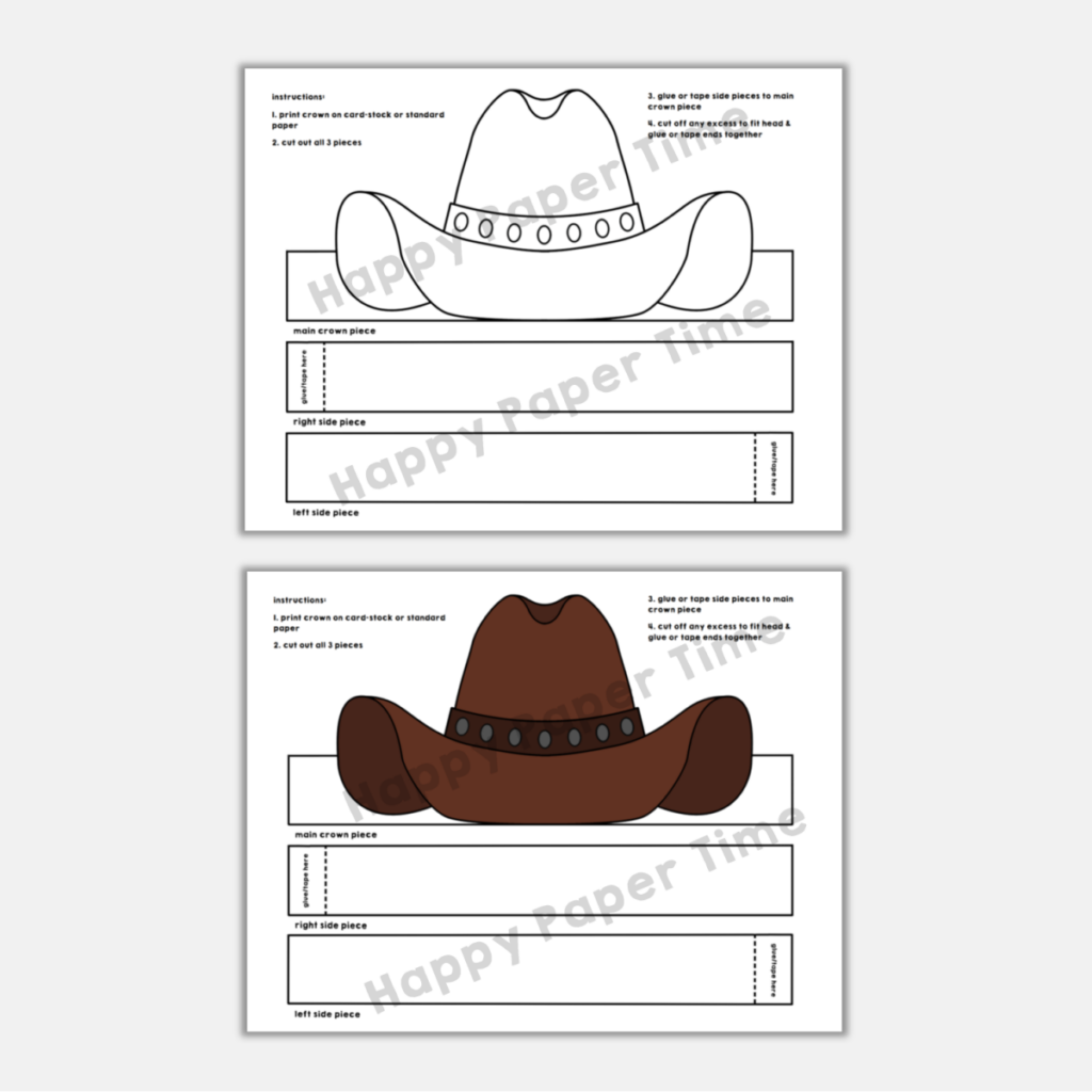 Cowboy Hat Paper Crown Printable Wild West Coloring Craft Activitys ...