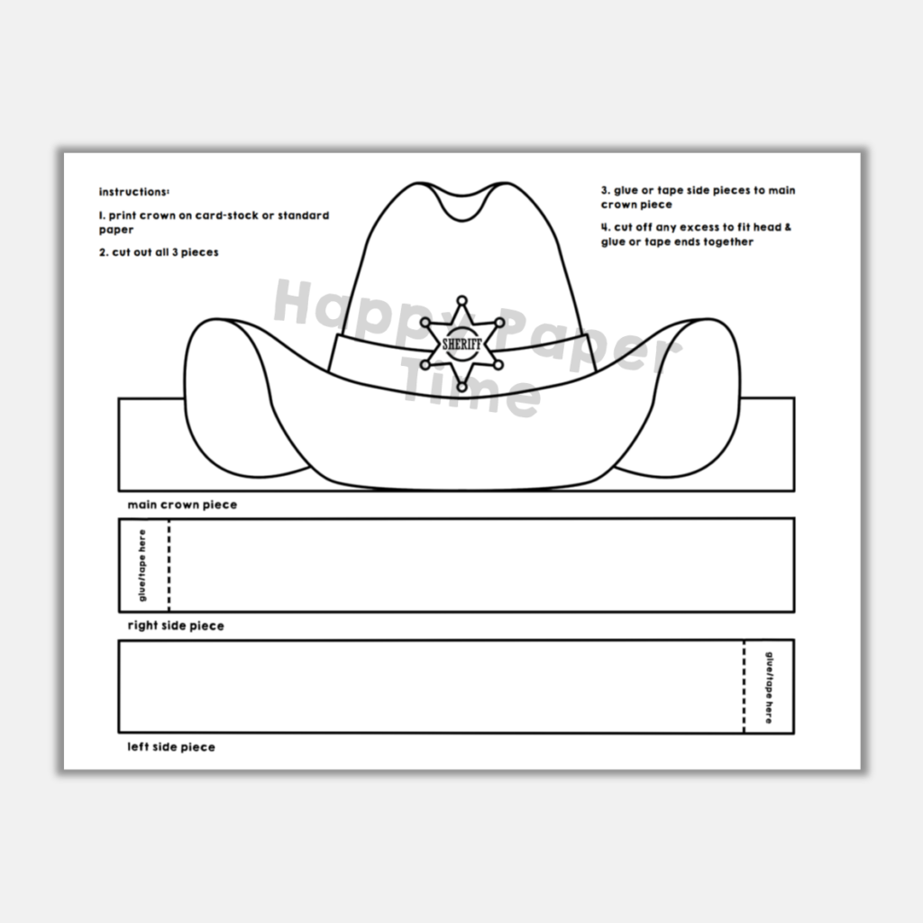 Sheriff Hat Paper Crown Printable Wild West Coloring Craft Activity ...