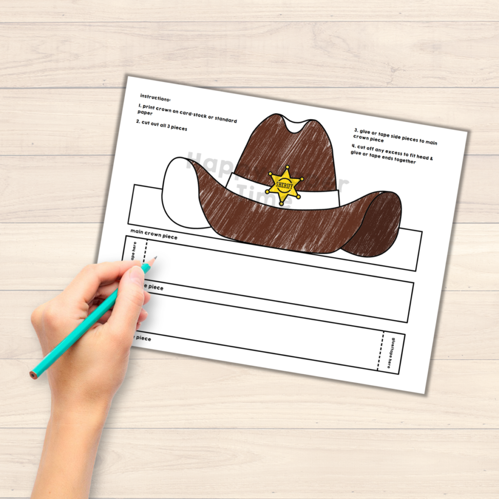 Sheriff Hat Paper Crowns Printable Wild West Coloring Craft Activity ...