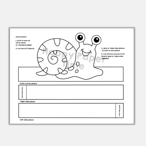 Snail Paper Crown Printable Animal Bug Coloring Craft Activity Hat ...
