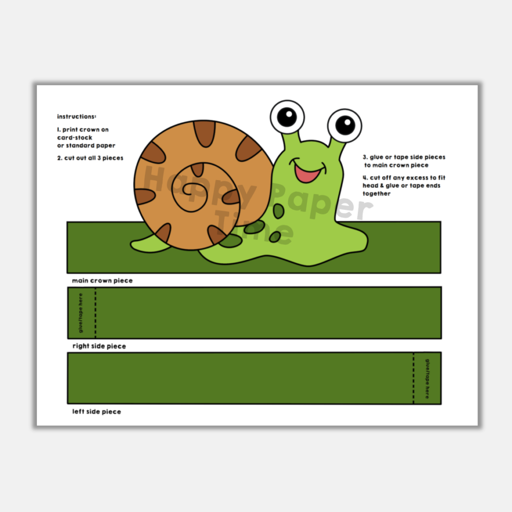 Snail Paper Crown Printable Animal Bug Costume Craft Activity Hat ...