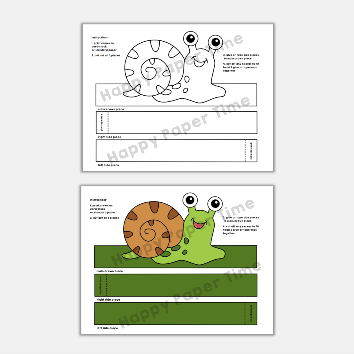 Snail Paper Crowns Printable Animal Bug Coloring Craft Activity ...