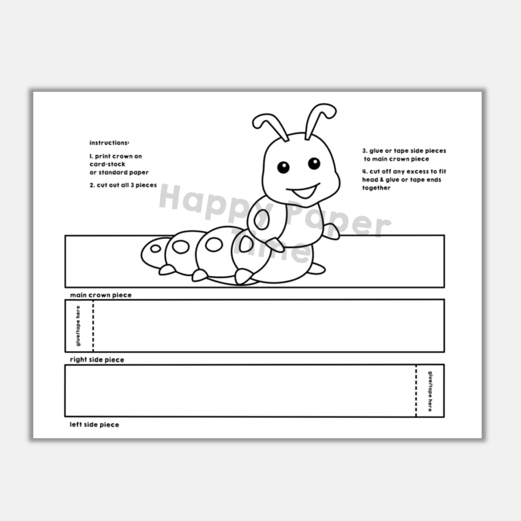 Caterpillar Paper Crown Printable Bug Insect Coloring Craft Activity ...