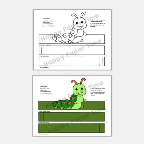 Caterpillar Paper Crown Printable Bug Insect Coloring Craft Activitys ...