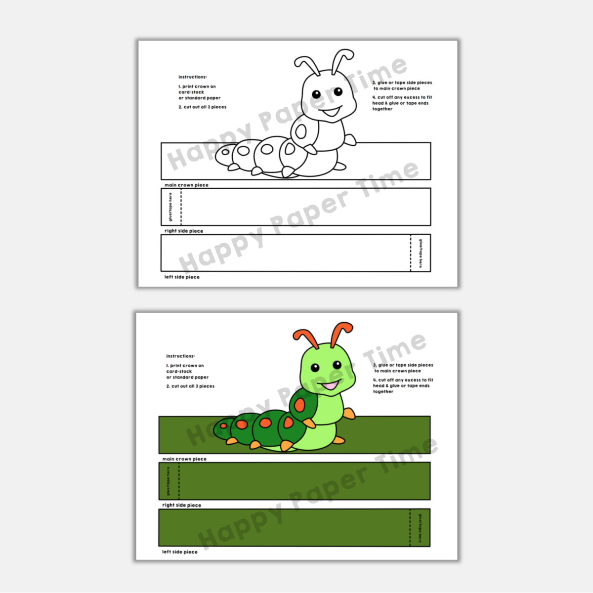 Caterpillar Paper Crown Printable Bug Insect Coloring Craft Activitys ...