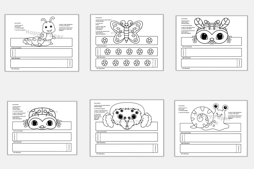 Bugs Insects Paper Crowns Headbands Hats Printable Coloring Craft ...