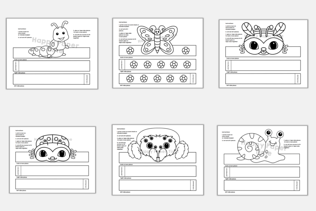 Bugs Insects Paper Crowns Headbands Hats Printable Coloring Craft ...