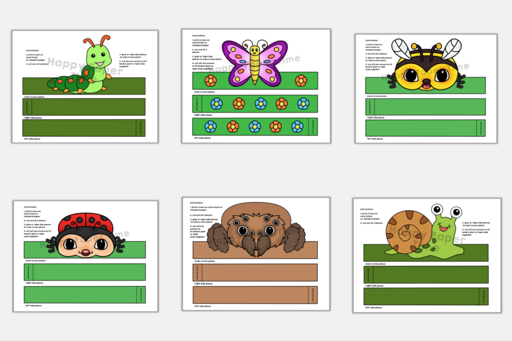 Bugs Insects Paper Crowns Headbands Hats Printable Coloring Craft ...
