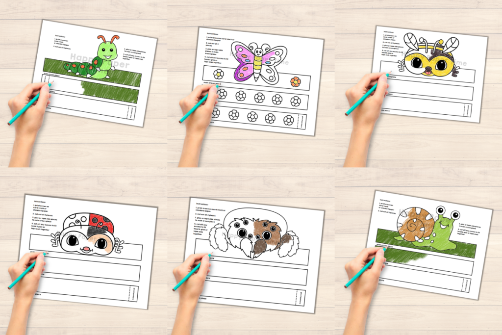 Bugs Insects Paper Crowns Headbands Hats Printable Coloring Craft ...