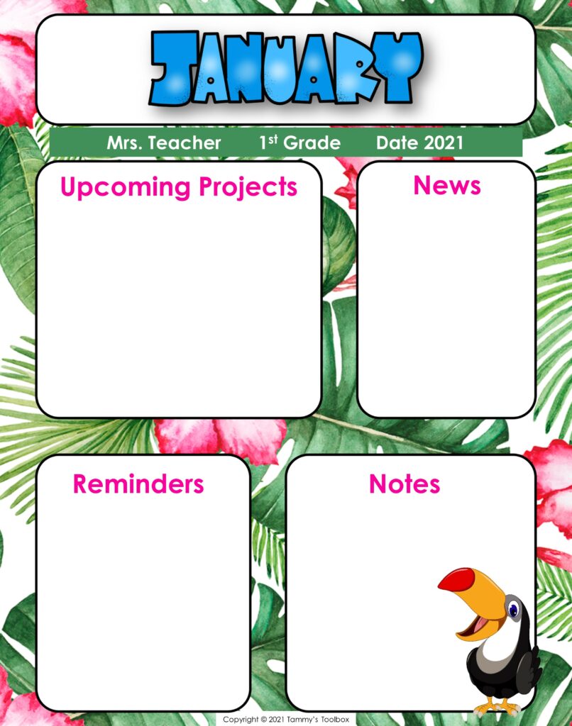 Classroom Newsletters in Tropical Theme - Made By Teachers