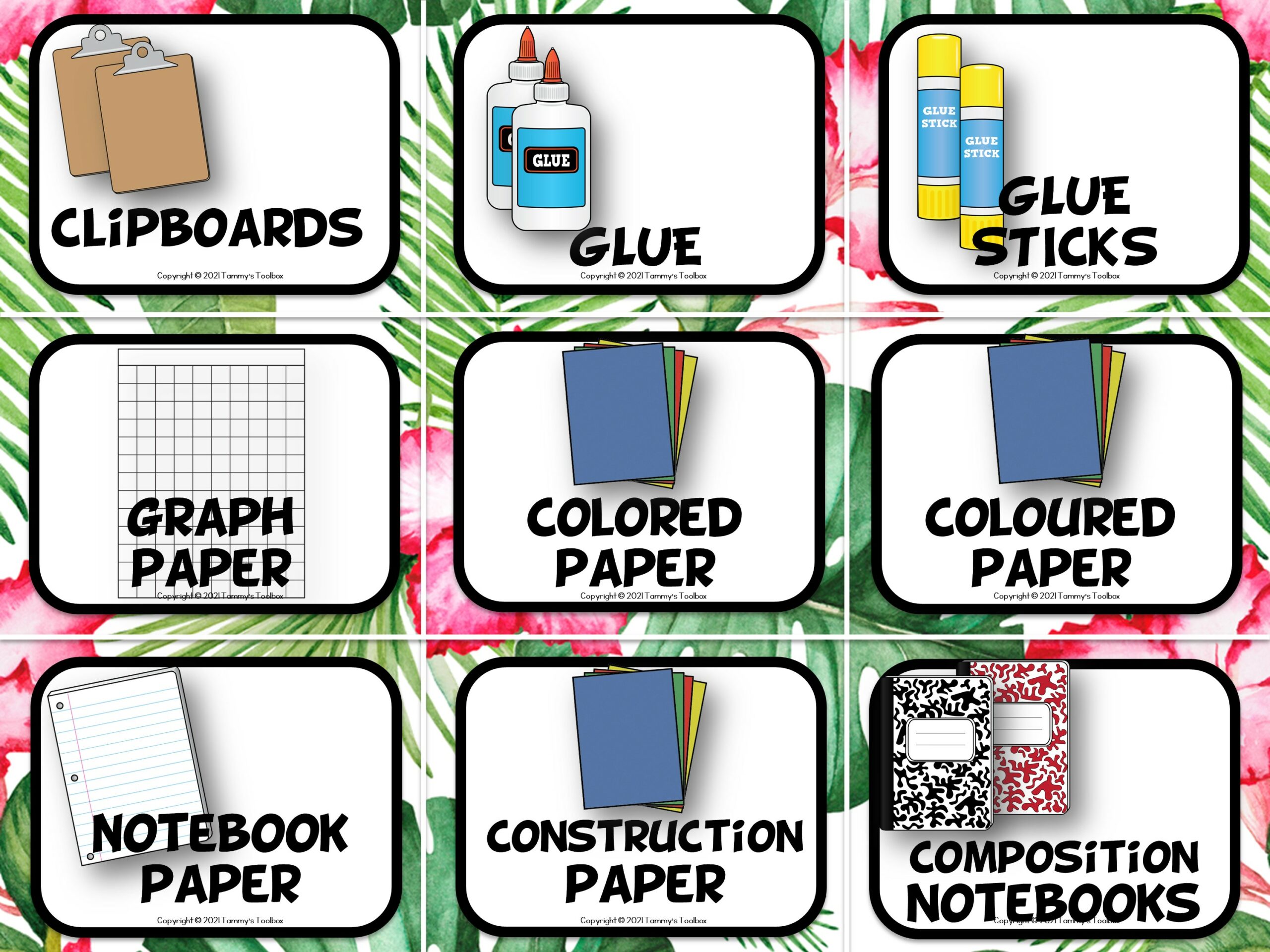 Classroom Supply Labels and Organization Labels in Tropical Theme ...