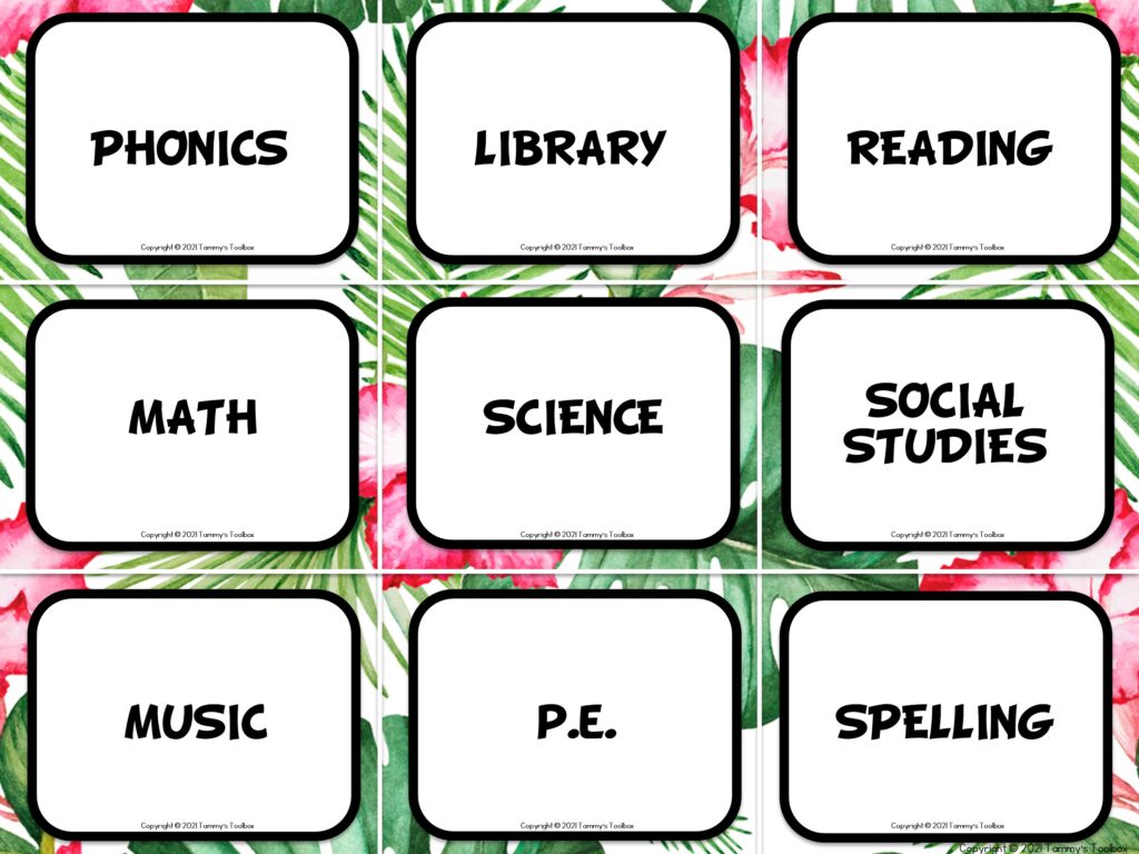 Classroom Supply Labels and Organization Labels in Tropical Theme ...