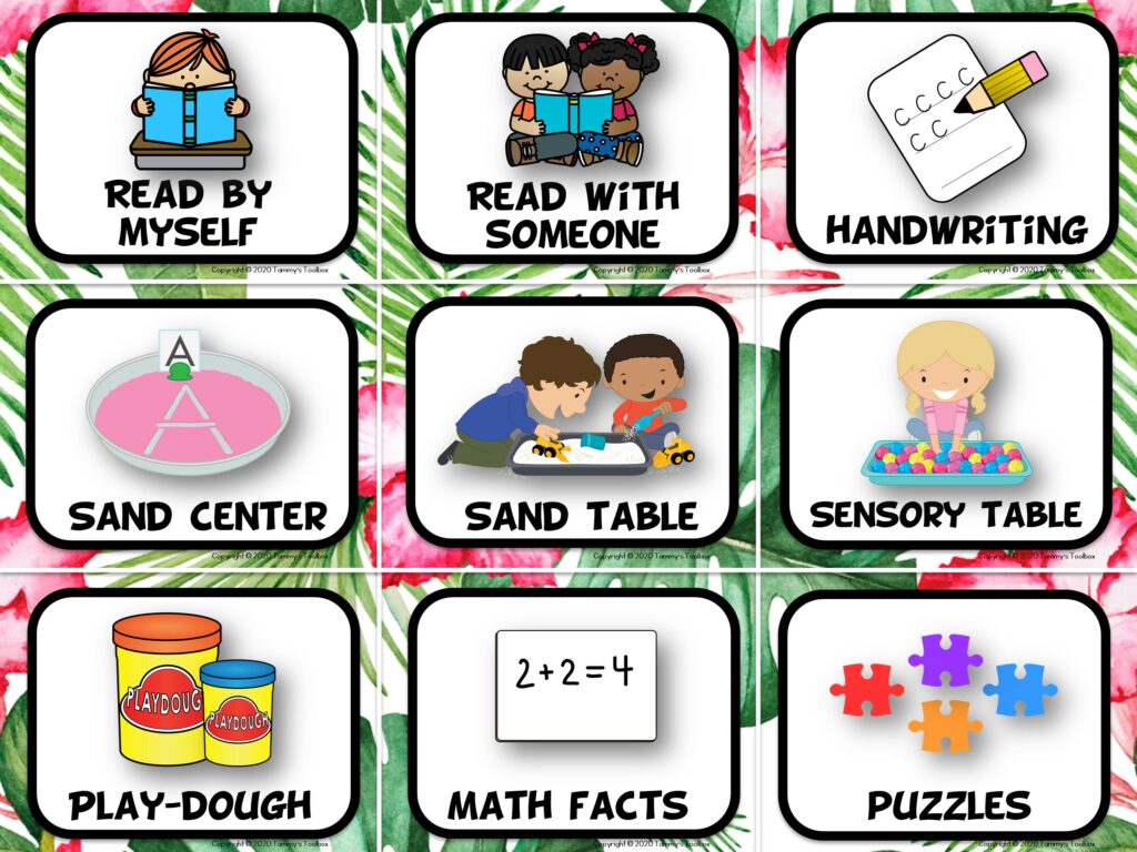 Classroom Center Labels in Tropical Theme | Made By Teachers