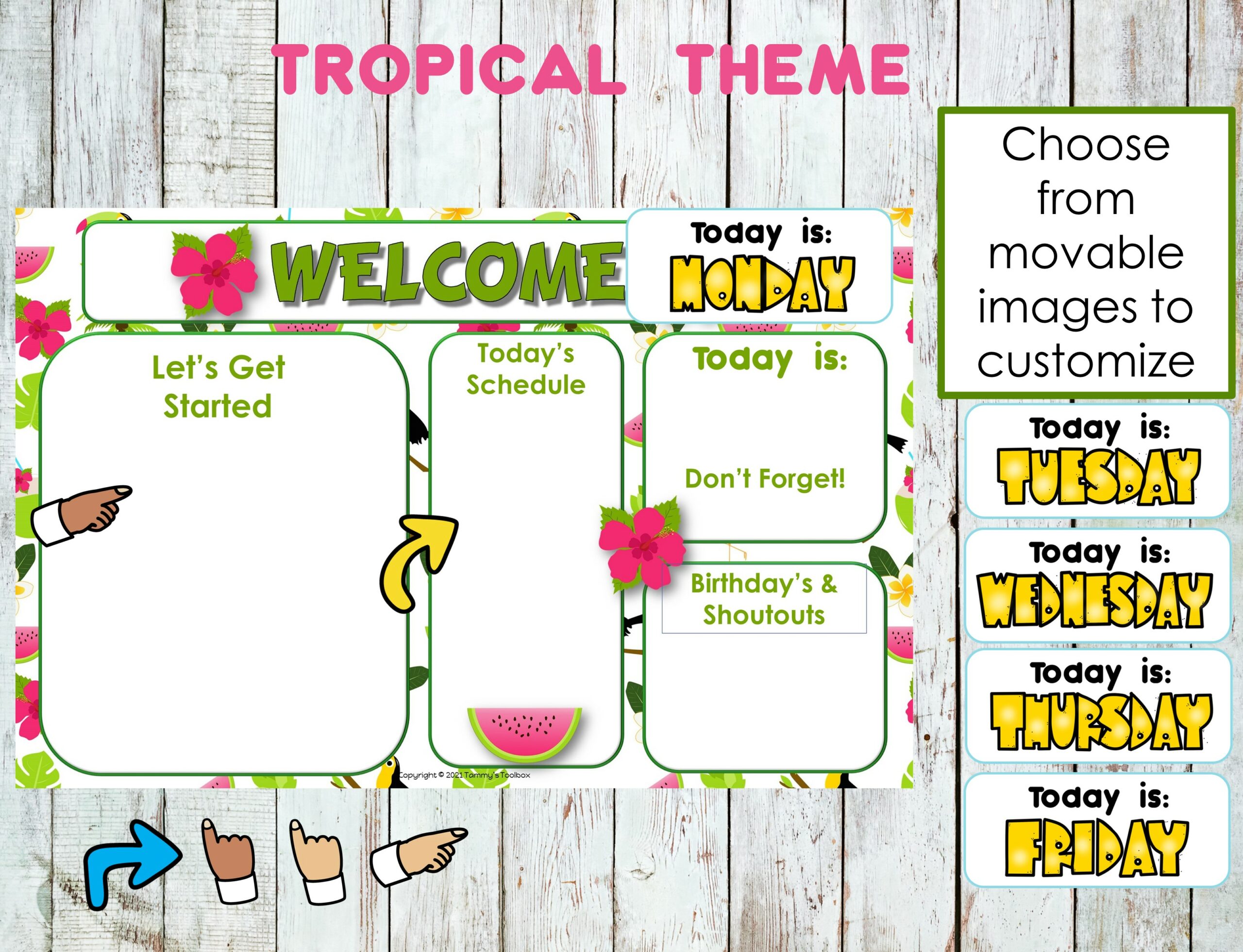 Digital Morning Meeting Slides and Work Assignment Slides in Tropical ...