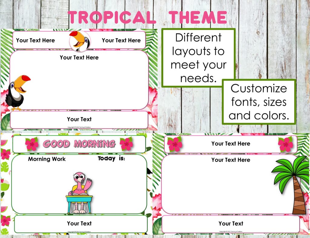 Digital Morning Meeting Slides and Work Assignment Slides in Tropical ...