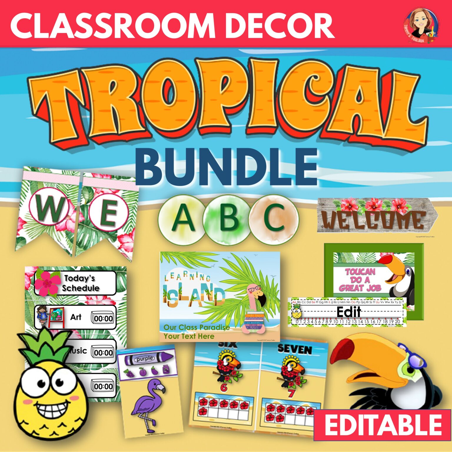 Tropical Classroom Decor Bundle Editable - Made By Teachers