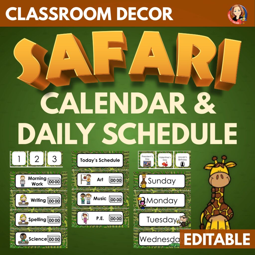 Jungle Safari Decor Calendar and Class Schedule - Made By Teachers