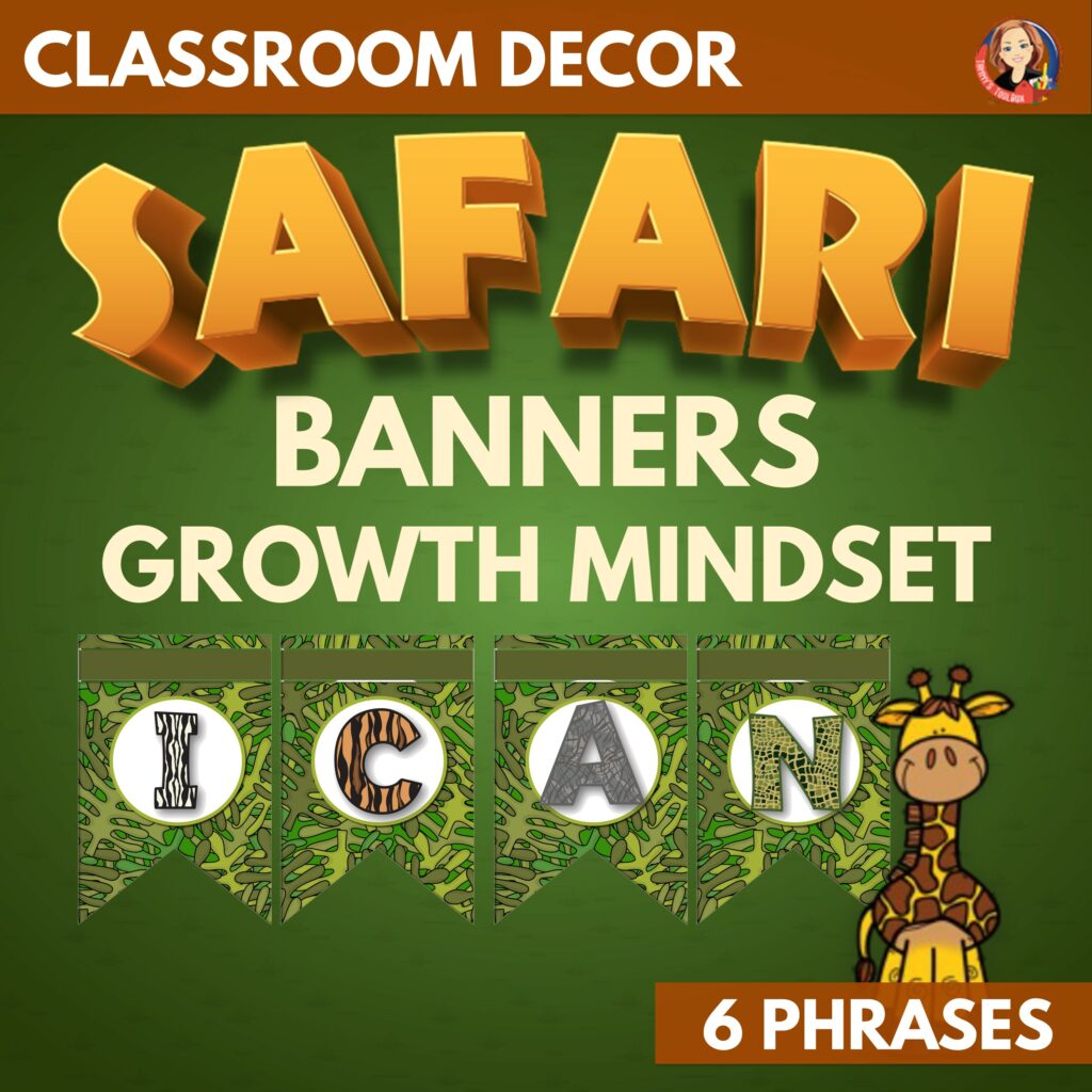 Safari Jungle Theme Classroom Decor Growth Mindset Banners - Made By ...