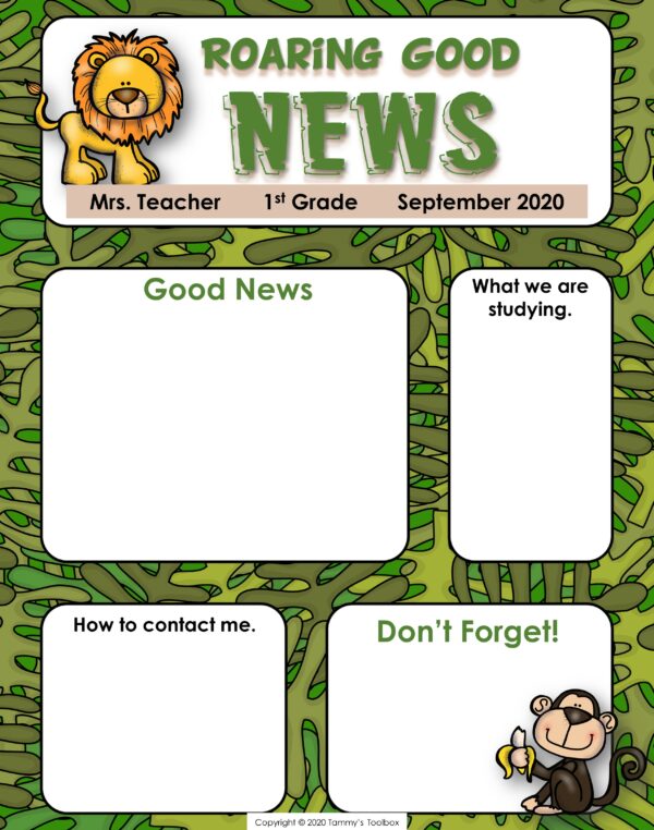 Digital and Printable Classroom Newsletters in Jungle Safari | Made By ...