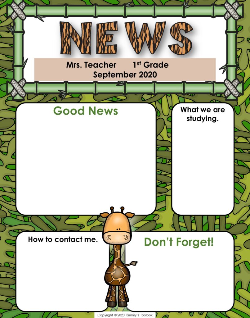Digital and Printable Classroom Newsletters in Jungle Safari | Made By ...