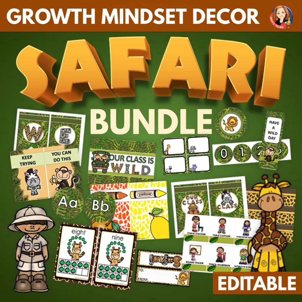Classroom Decor Growth Mindset Jungle Safari Editable Bundle - Made By ...
