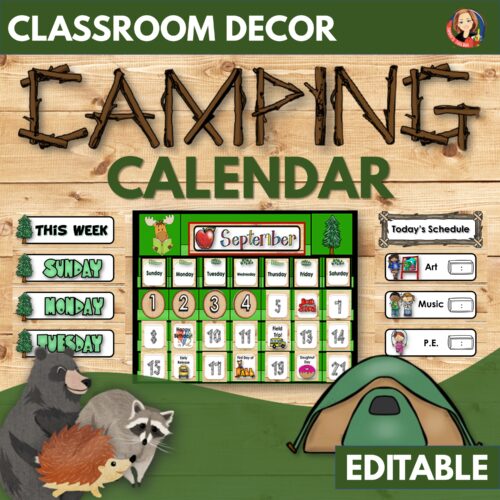 Classroom Decor Calendar in Camping Theme - Made By Teachers
