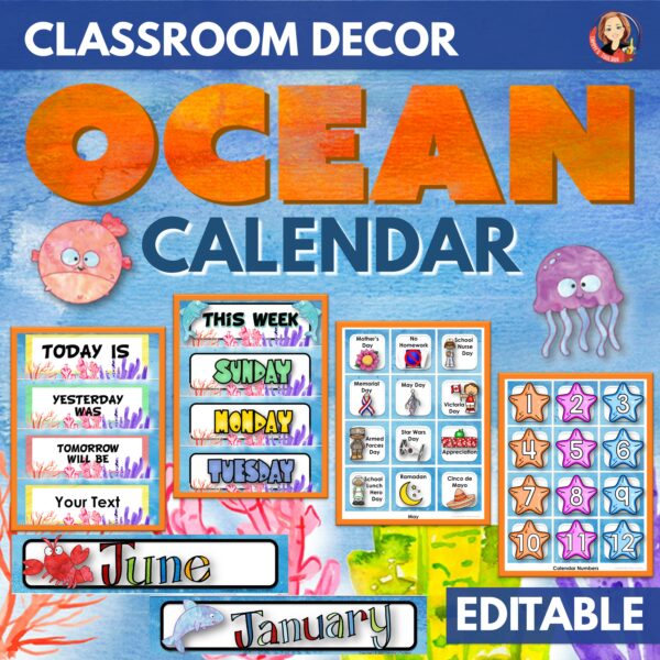 Classroom Calendar in Under the Sea Ocean Theme | Made By Teachers