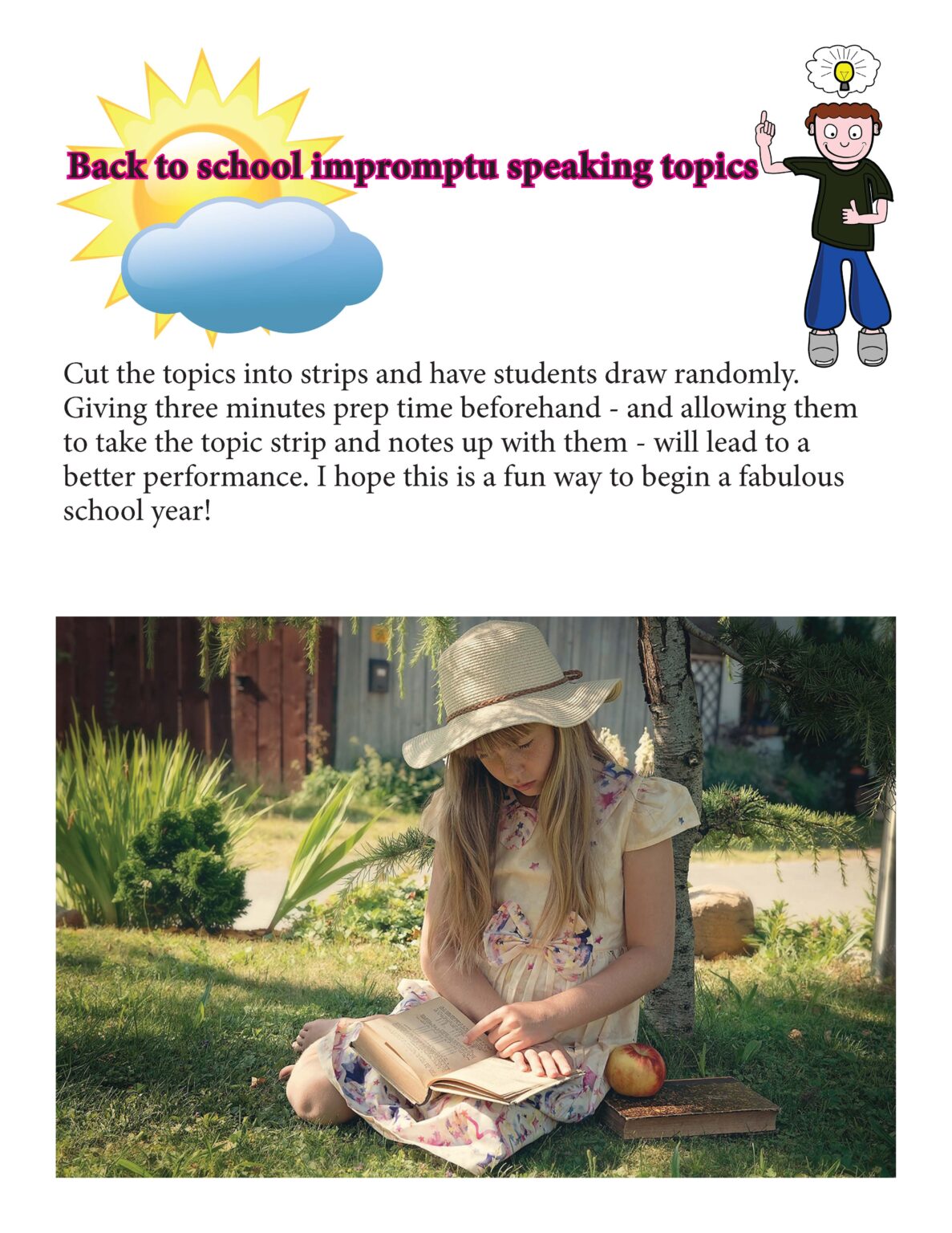 BACK TO SCHOOL PUBLIC SPEAKING TOPICS Grades 5 8 Made By Teachers BACK TO SCHOOL PUBLIC SPEAKING TOPICS Grades 5 8 Made By Teachers
