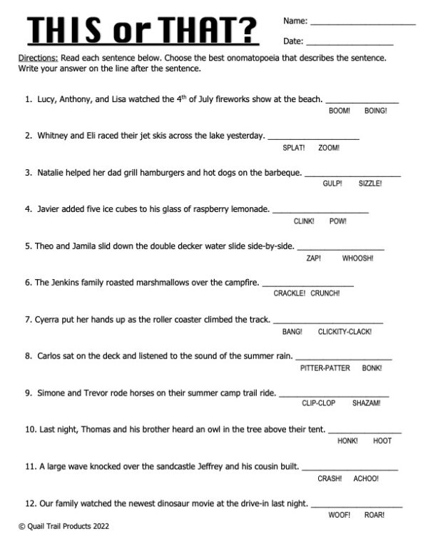 Onomatopoeia Worksheets - Summer Theme | Made By Teachers