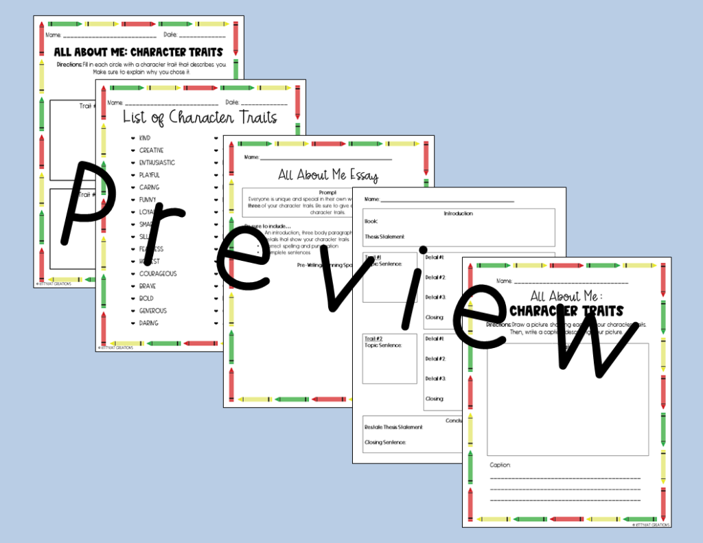 All About Me Character Traits 4 Paragraph Essay | Back to School ...