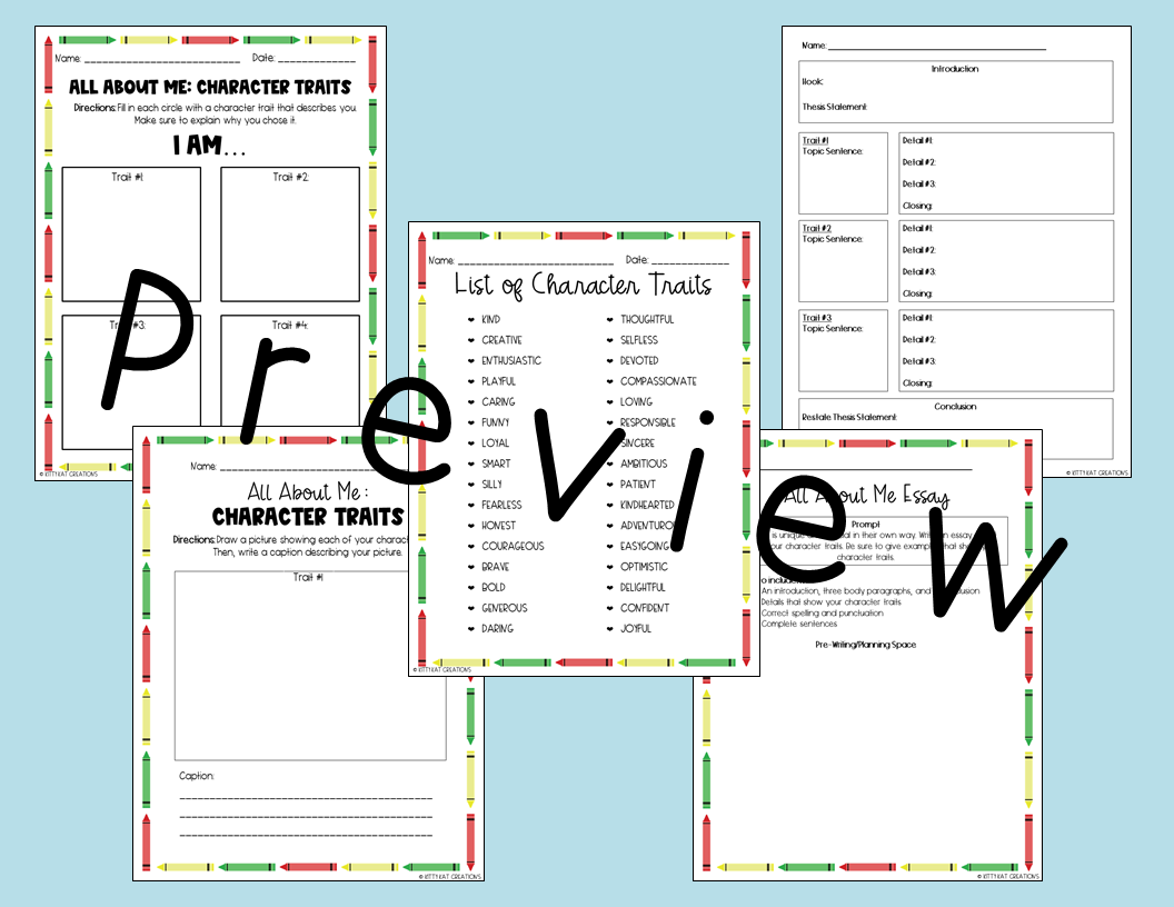 All About Me Character Traits 5 Paragraph Essay | Back to School ...