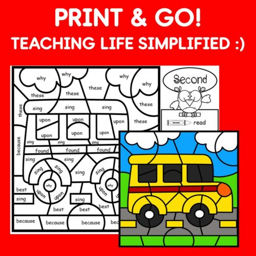 Sight Word Worksheets | Back to School Color by Sight Words Grades 1-3 ...