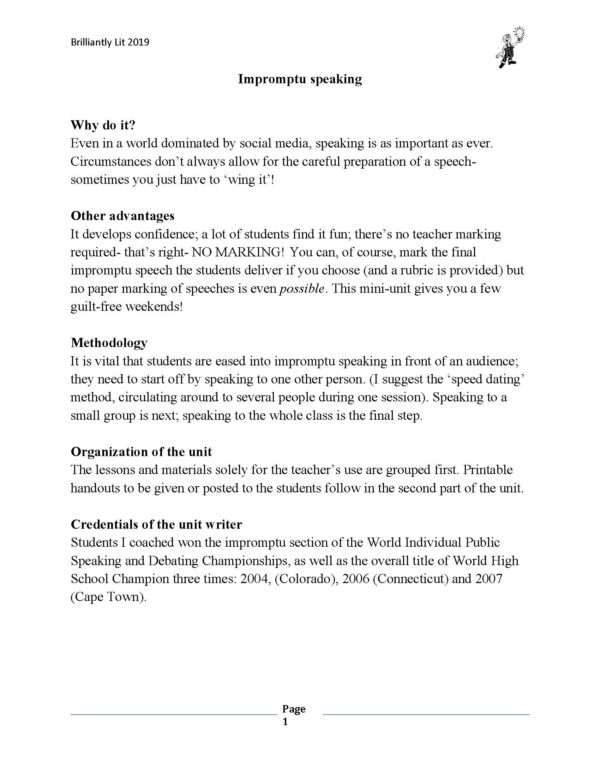 PUBLIC SPEAKING UNIT: Impromptu Speaking | Made By Teachers