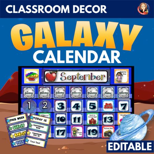 Editable Classroom Calendar in Galaxy Outer Space - Made By Teachers